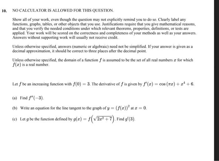 Solved NO CALCULATOR IS ALLOWED FOR THIS QUESTION. Show all | Chegg.com
