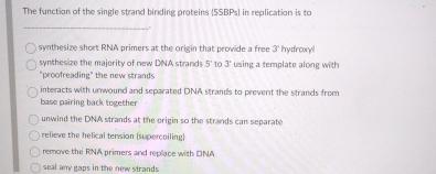 Solved The function of the single strand binding proteins | Chegg.com