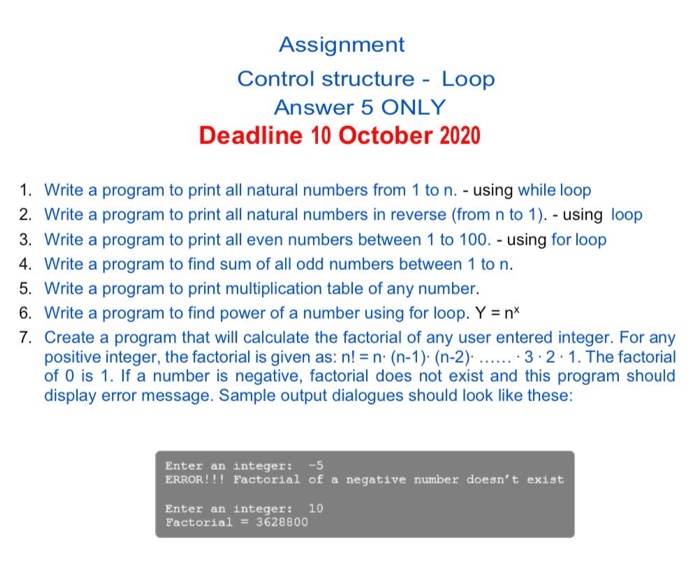 Solved Assignment Control structure - Loop Answer 5 ONLY | Chegg.com