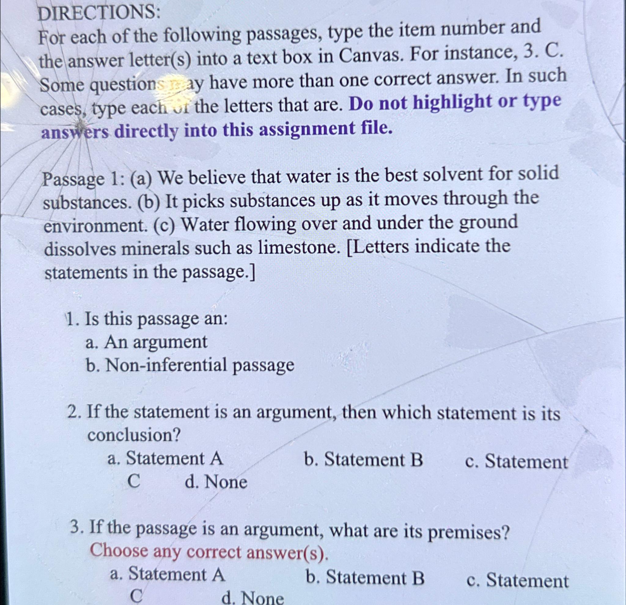 Solved DIRECTIONS:For each of the following passages, type | Chegg.com