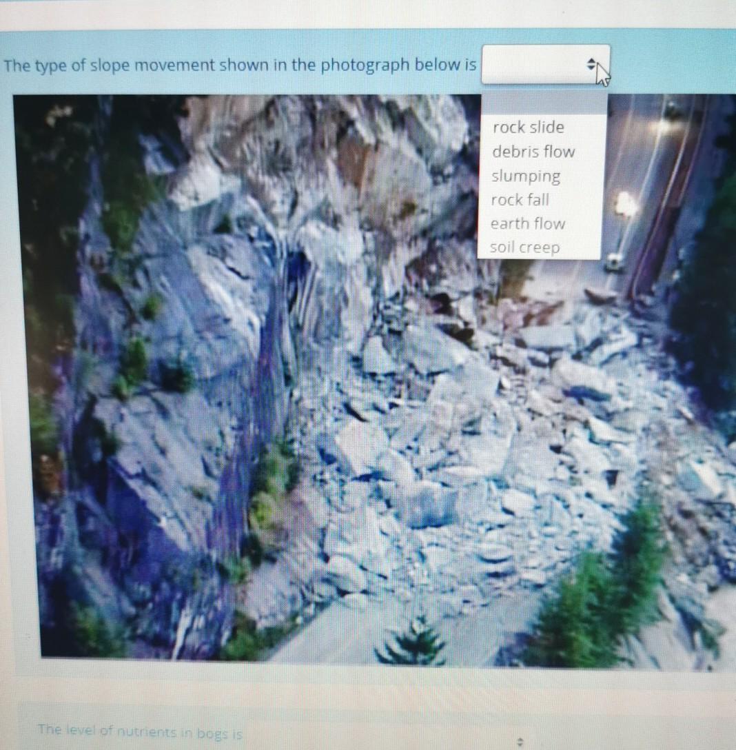 Solved The type of slope movement shown in the photograph | Chegg.com