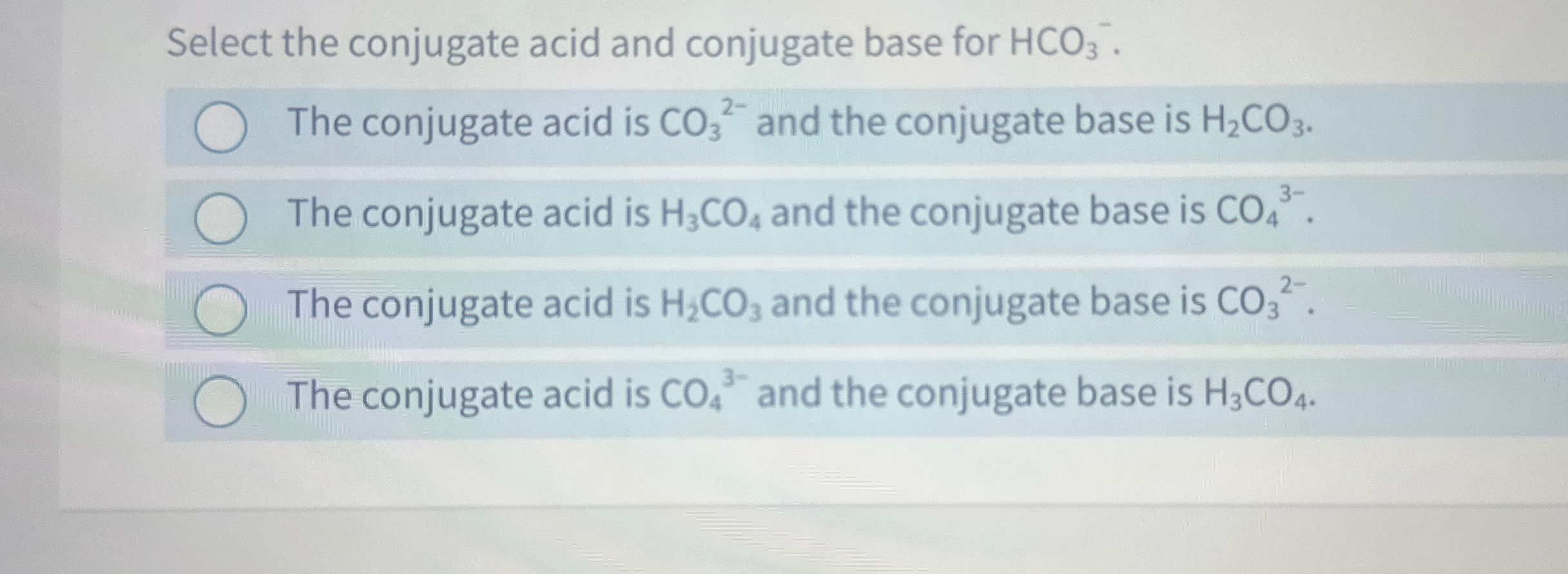 Solved Select the conjugate acid and conjugate base for | Chegg.com