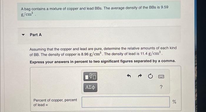 Solved A bag contains a mixture of copper and lead BBs. The | Chegg.com