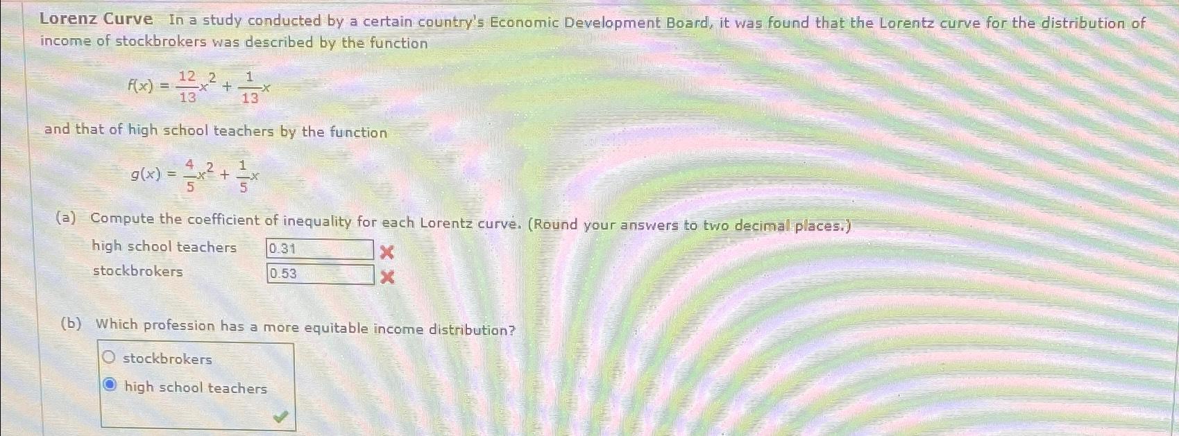 Solved Lorenz Curve In a study conducted by a certain | Chegg.com