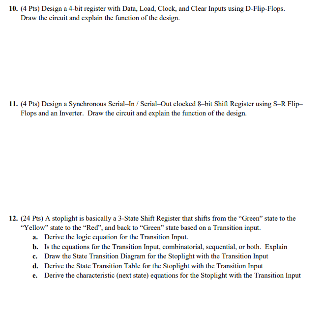 10. (4 ﻿Pts) ﻿Design a 4-bit register with Data, | Chegg.com