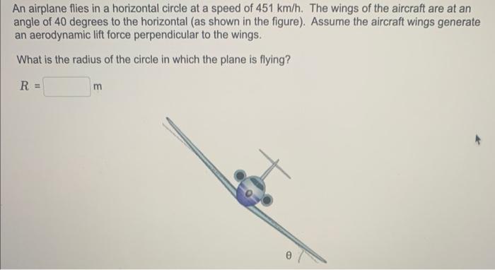 Solved An airplane flies in a horizontal circle at a speed | Chegg.com