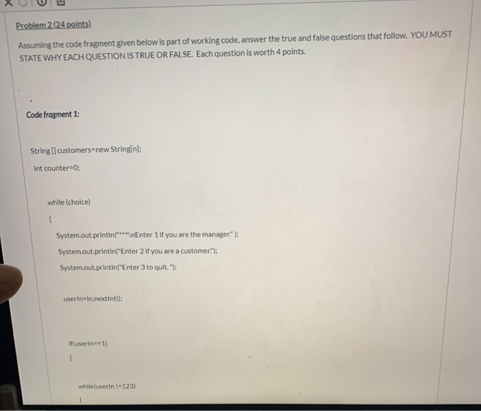 Solved Problem 2124 points) Assuming the code fragment given | Chegg.com