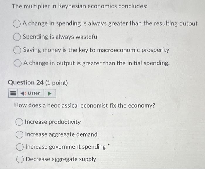 Solved The multiplier in Keynesian economics concludes: A | Chegg.com
