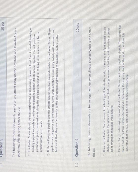 D Question 1 The following thesis statements are for | Chegg.com