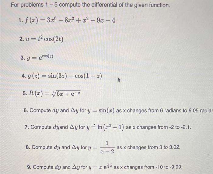 Solved For problems 1−5 compute the differential of the | Chegg.com