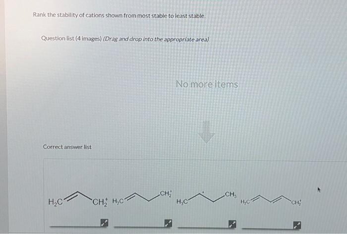 Solved Rank the stability of cations shown from most stable | Chegg.com