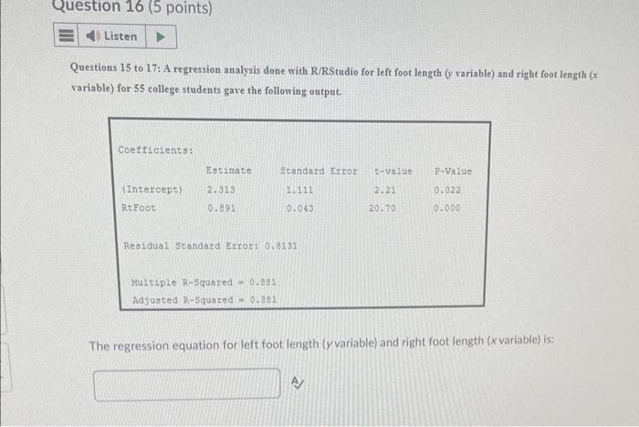Solved Questions 15 to 17: A regression analysis done with | Chegg.com
