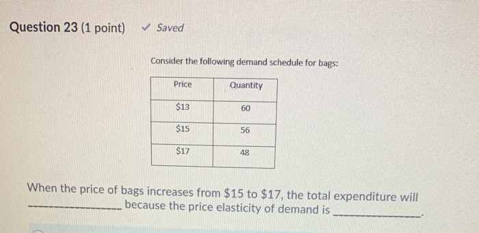 Solved Question 23 (1 point) Saved Consider the following | Chegg.com