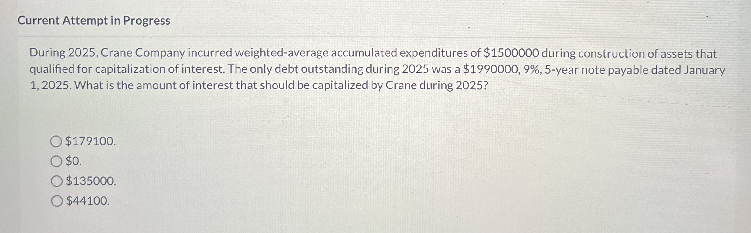 Solved Current Attempt in ProgressDuring 2025, ﻿Crane | Chegg.com