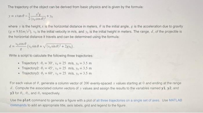 Projectile trajectory (plot of multiple data series) | Chegg.com