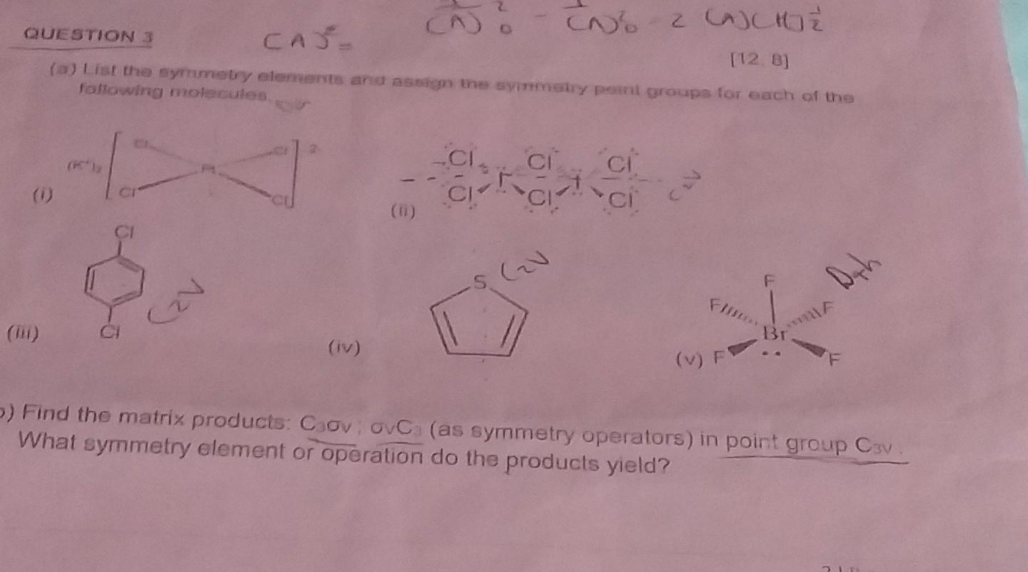 Solved faliowing motacules. (iii) (iv) (v) Find the matrix | Chegg.com