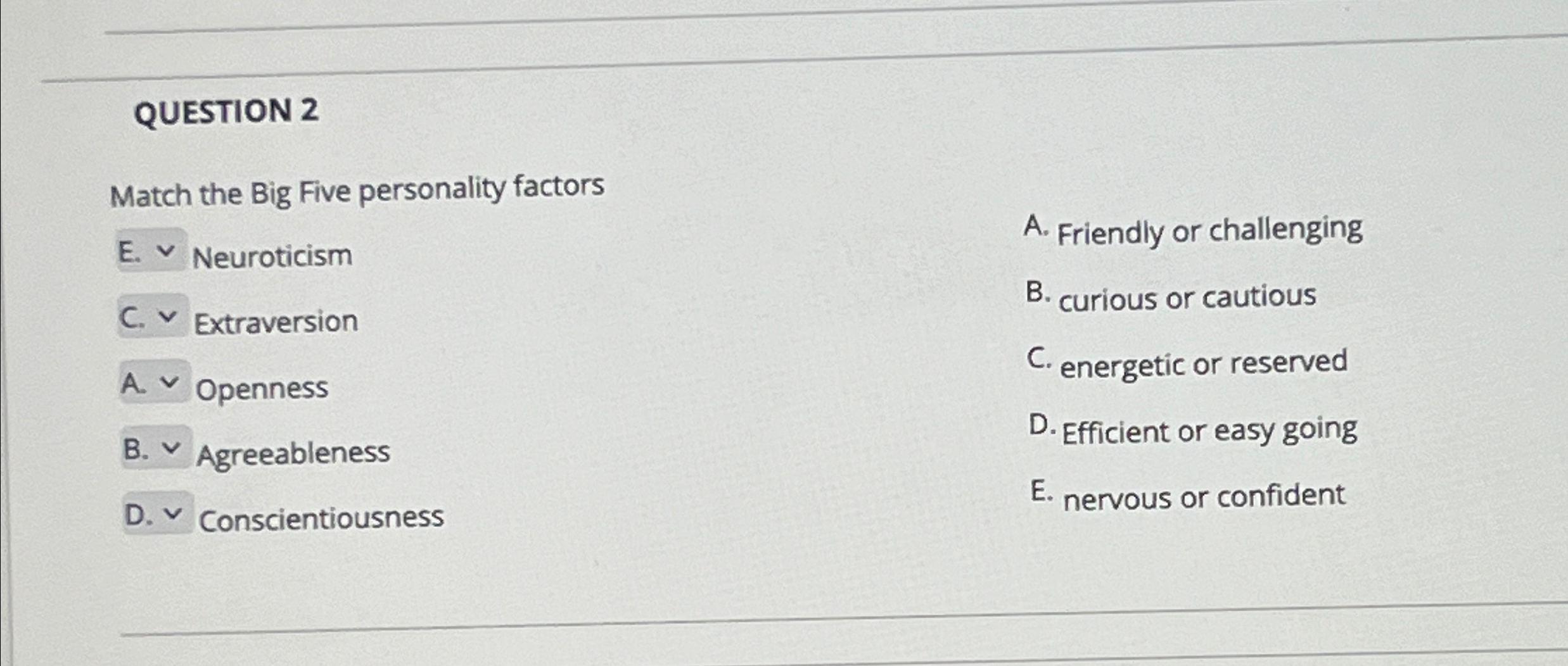Solved QUESTION 2Match the Big Five personality | Chegg.com