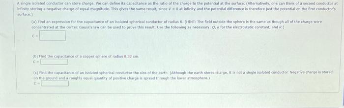 Solved A single isolated canductor can atore charge. We can | Chegg.com