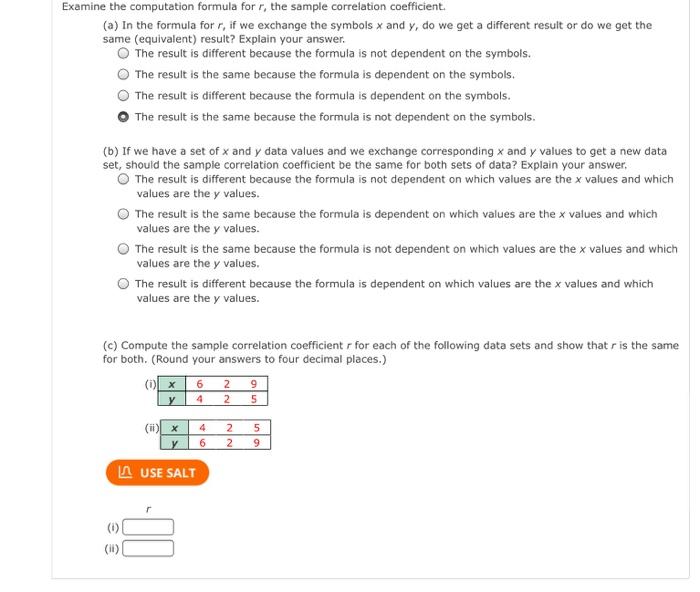 Solved Examine the computation formula for r, the sample | Chegg.com