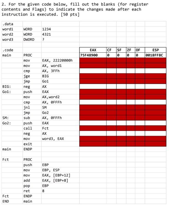 2. For the given code below, fill out the blanks (for | Chegg.com