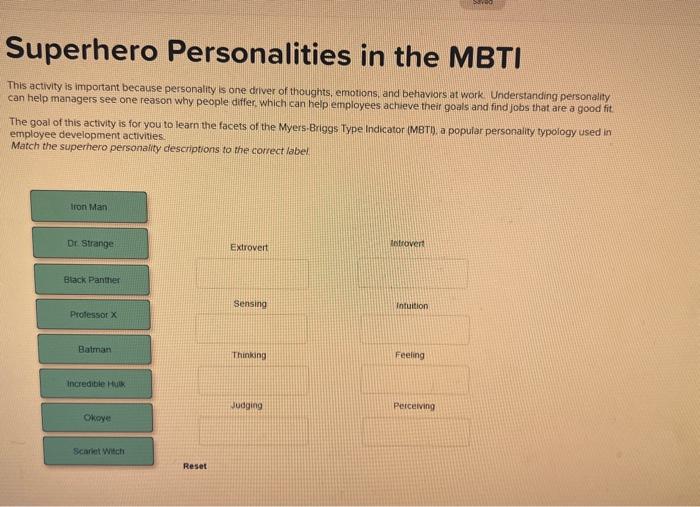 Solved supernero Personalities in the MBTI This activity is | Chegg.com
