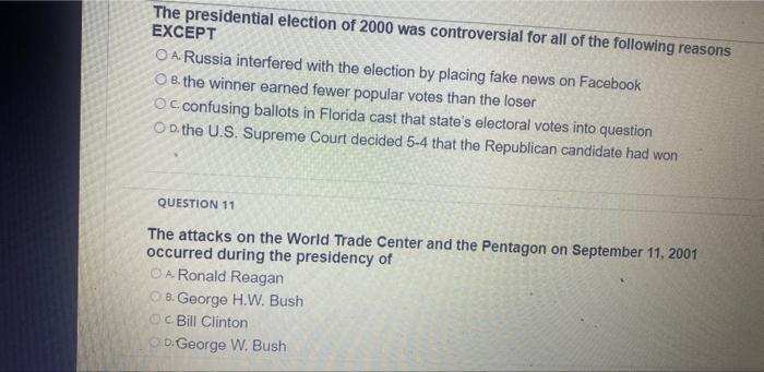 Solved The presidential election of 2000 was controversial | Chegg.com