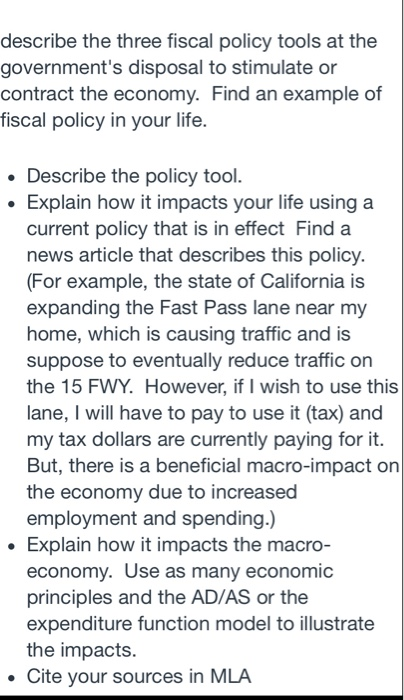 Solved describe the three fiscal policy tools at the | Chegg.com