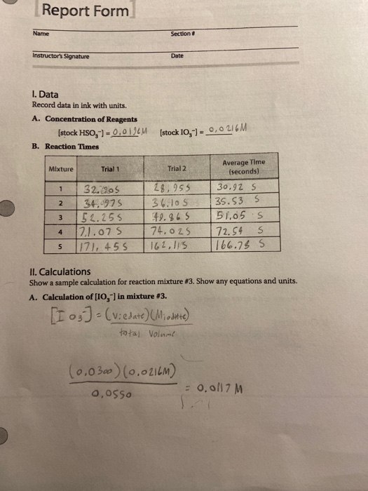 Solved Report Form Name Section # Instructor's Signature | Chegg.com