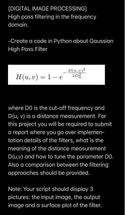 [DIGITAL IMAGE PROCESSING] High pass filtering in the | Chegg.com