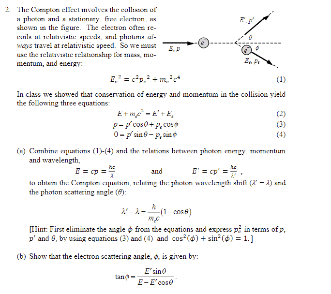 Solved The Compton effect involves the collision ofa photon | Chegg.com