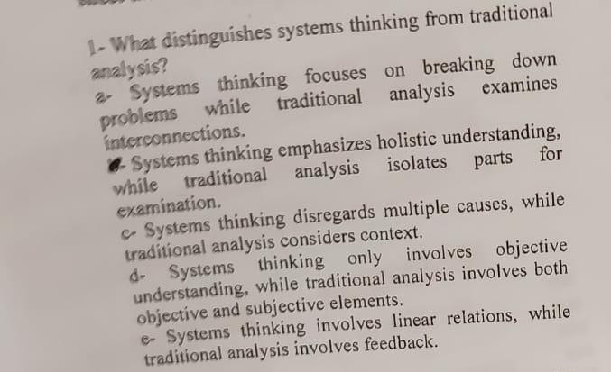 Solved What distinguishes systems thinking from traditional | Chegg.com