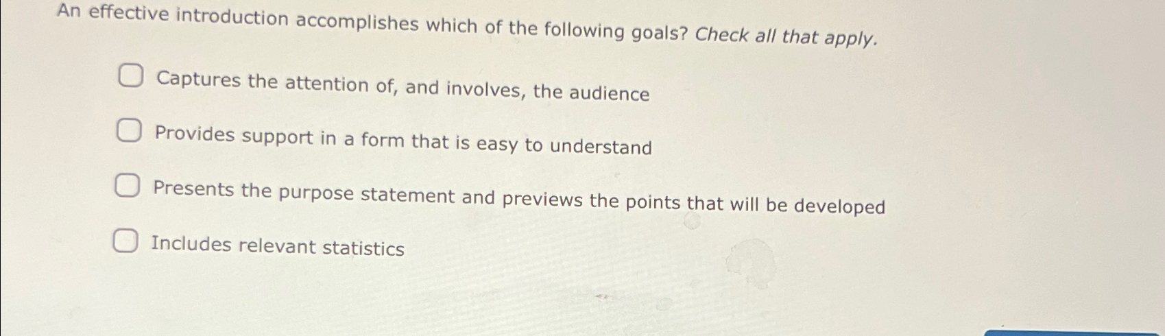 Solved An effective introduction accomplishes which of the | Chegg.com