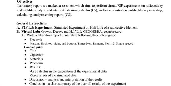 Objectives Laboratory report is a marked assessment | Chegg.com