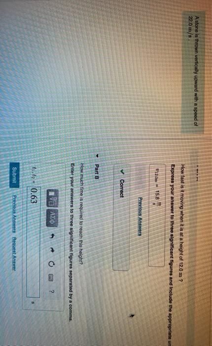 Solved Problem 2.46 10 of Con Astone is thrown vertically | Chegg.com