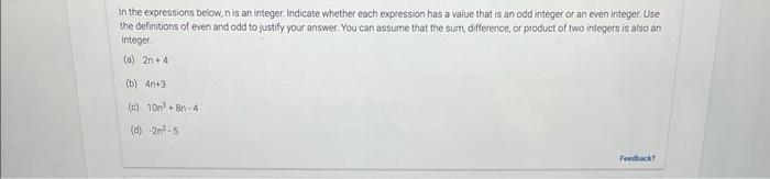 Solved In the expressions below, n is an integer, Indicate | Chegg.com
