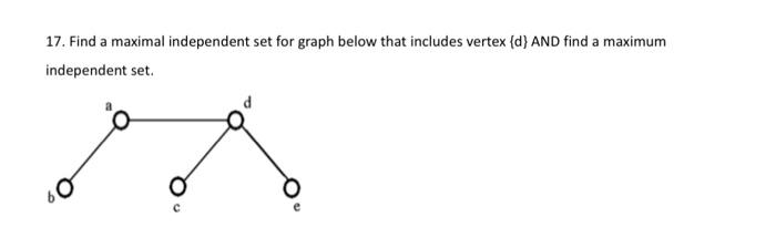 Solved 17. Find a maximal independent set for graph below | Chegg.com