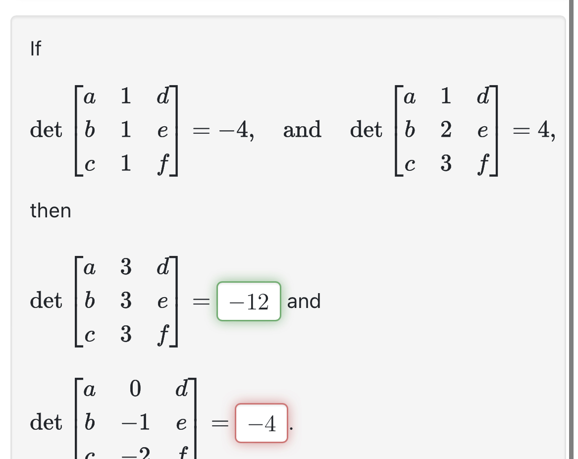 Solved If ﻿det[a1d1e1f]ccb=-4, ﻿and det[a1d2e3f]cb=4, | Chegg.com