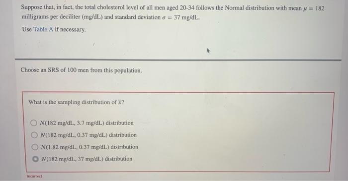 Solved Suppose that, in fact, the total cholesterol level of | Chegg.com
