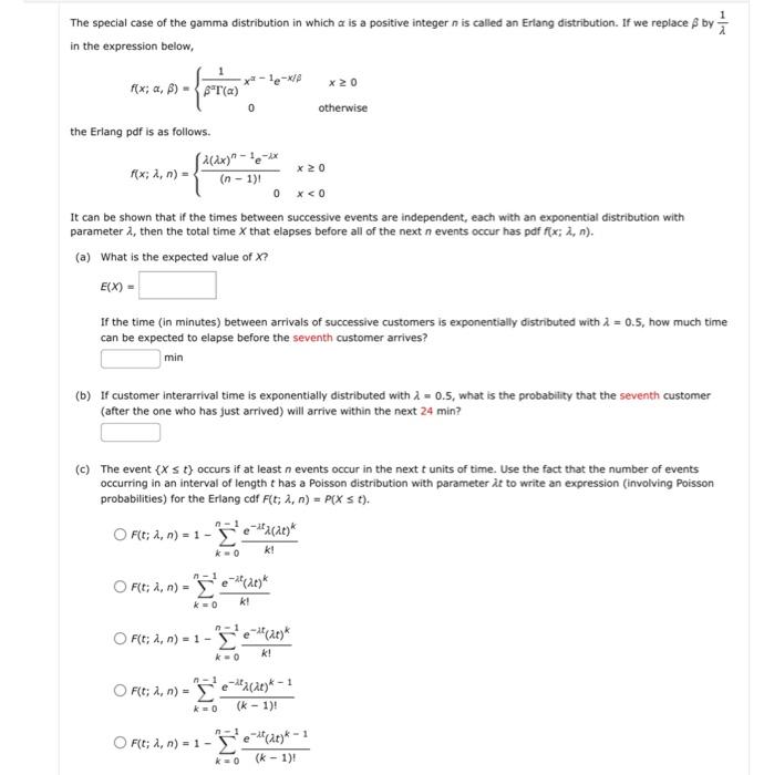 Solved The special case of the gamma distribution in which α | Chegg.com