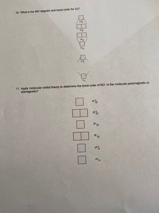 Solved 10. What is the MO diagram and bond order for O2? 11. | Chegg.com