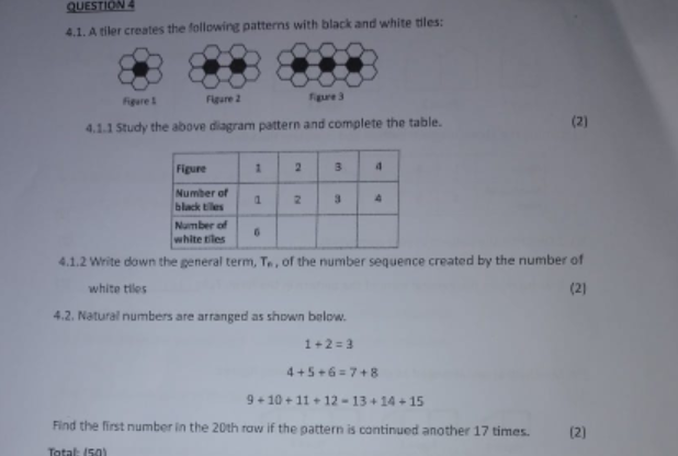 Solved 4.1. A tiler creates the followirg patterns with | Chegg.com