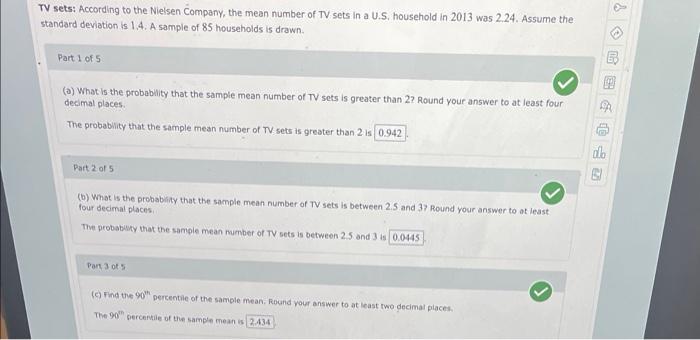 Solved TV sets: According to the Nielsen Company, the mean | Chegg.com