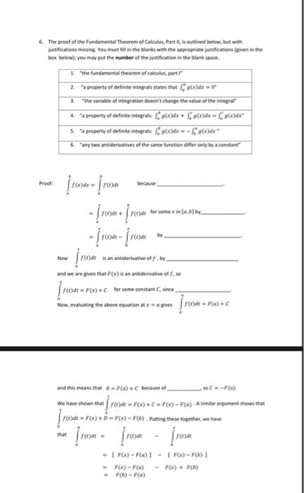 Solved 6. The proof of the Fundamental Theorem of Calculus, | Chegg.com