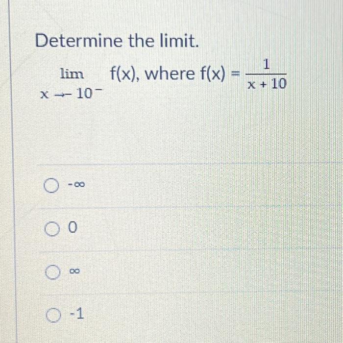 Solved Determine the limit. lim - 10- O