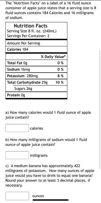 Solved The "Nutrition Facts" on a label of a 16 fluid ounce | Chegg.com