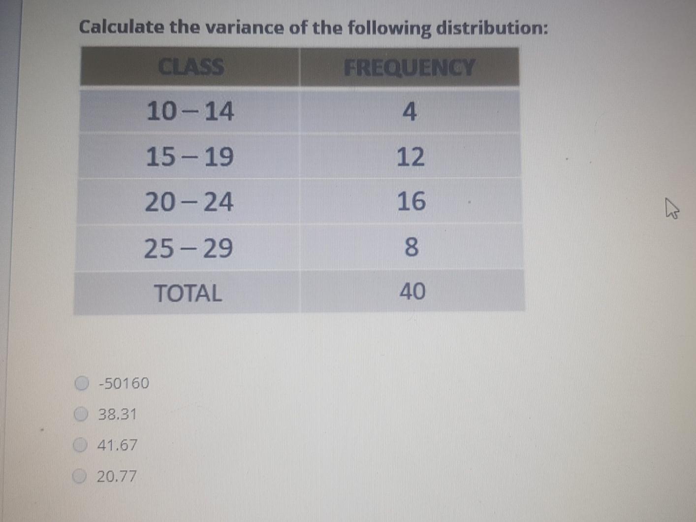 Solved Calculate the variance of the following distribution: | Chegg.com