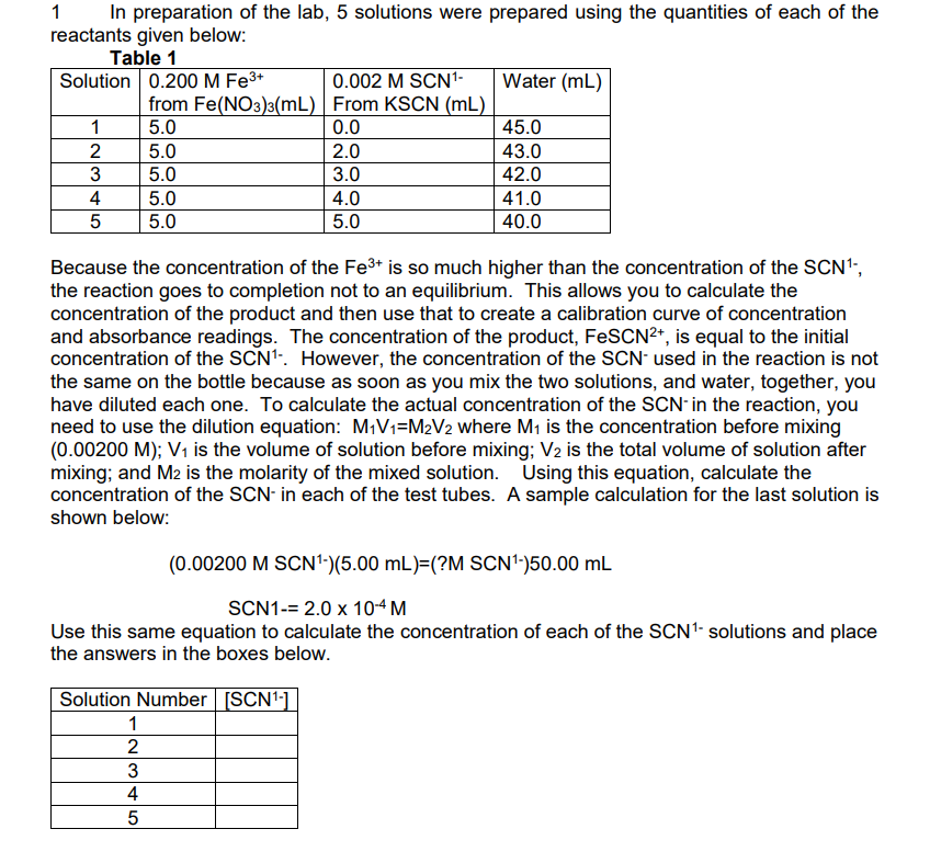 Solved In preparation of the lab, 5 ﻿solutions were prepared | Chegg.com