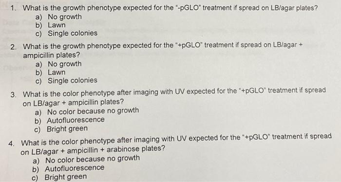 Solved 1. What is the growth phenotype expected for the | Chegg.com