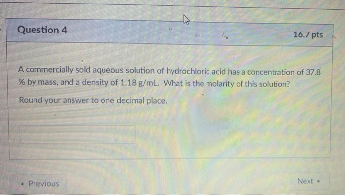 Solved a commercially sold aqueous solution of hydrochloric | Chegg.com