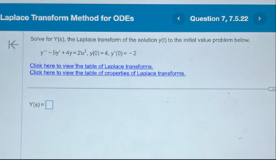 Solved Laplace Transform Method for ODEsQuestion | Chegg.com